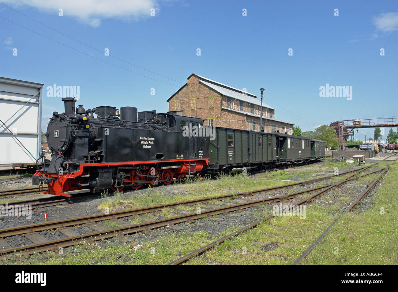 Steam powered tank engine stationed at Klostermansfeld railway station ...
