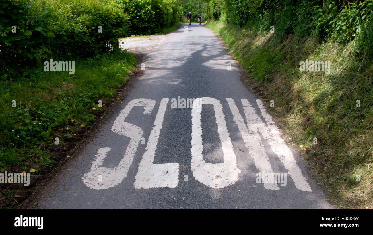 Slow sign on a narrow country lane Shropshire UK Stock Photo - Alamy