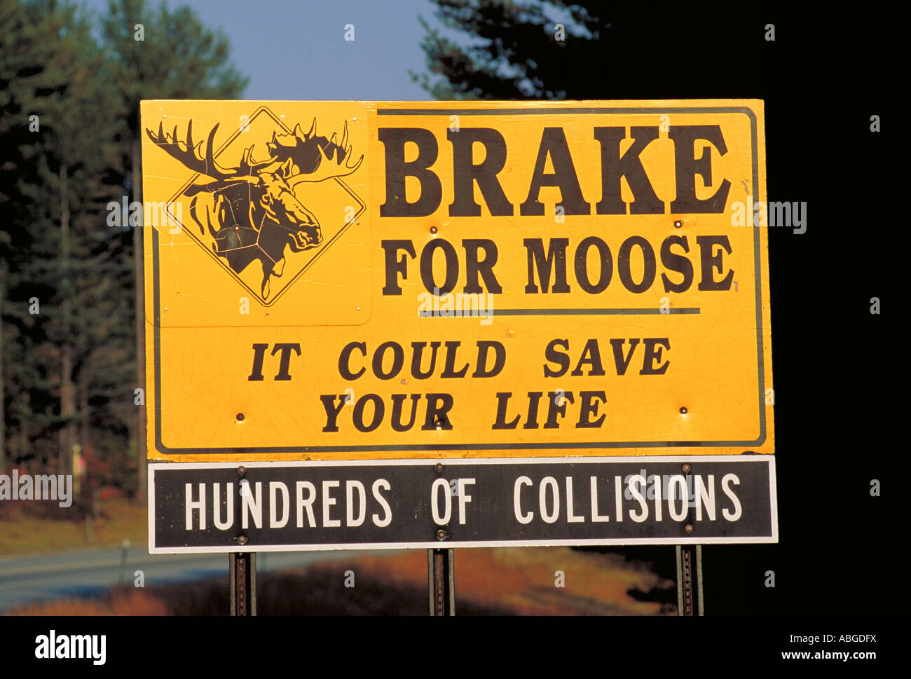 Elk281 1471 New Hampshire North Conway brake for moose sign Stock Photo ...