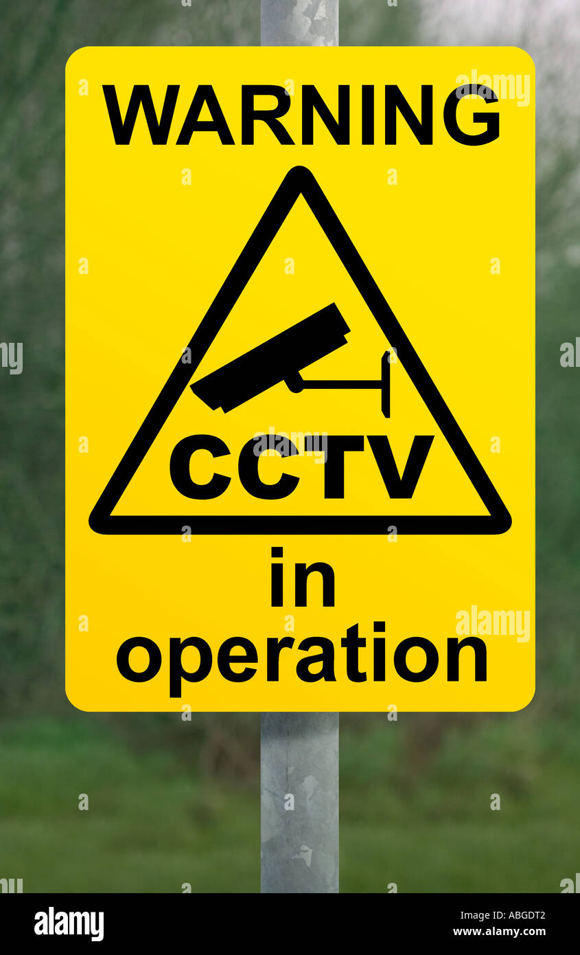 Closed circuit security camera sign warning CCTV in operation Stock ...