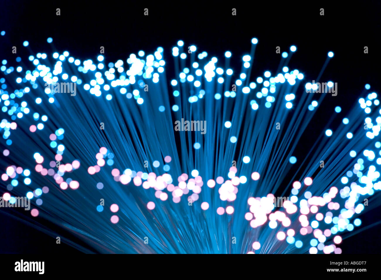 Optical fibres emitting light. These fibres are used for transmitting ...
