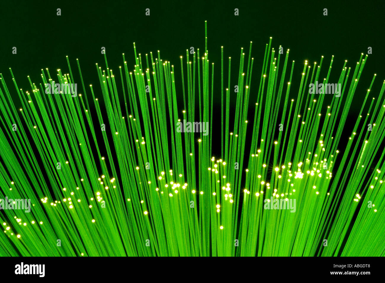 Optical fibres emitting light. These fibres are used for transmitting ...