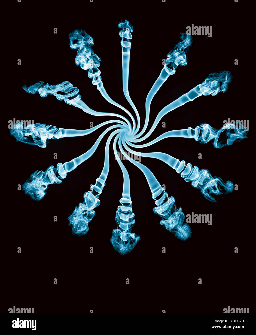 Smoke patterns vortices shape 12 twelve clock burning hi-res stock ...