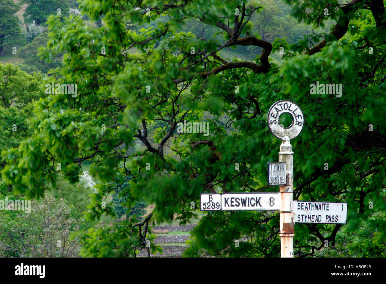 Keswick traditional sign post Lake District Stock Photo - Alamy