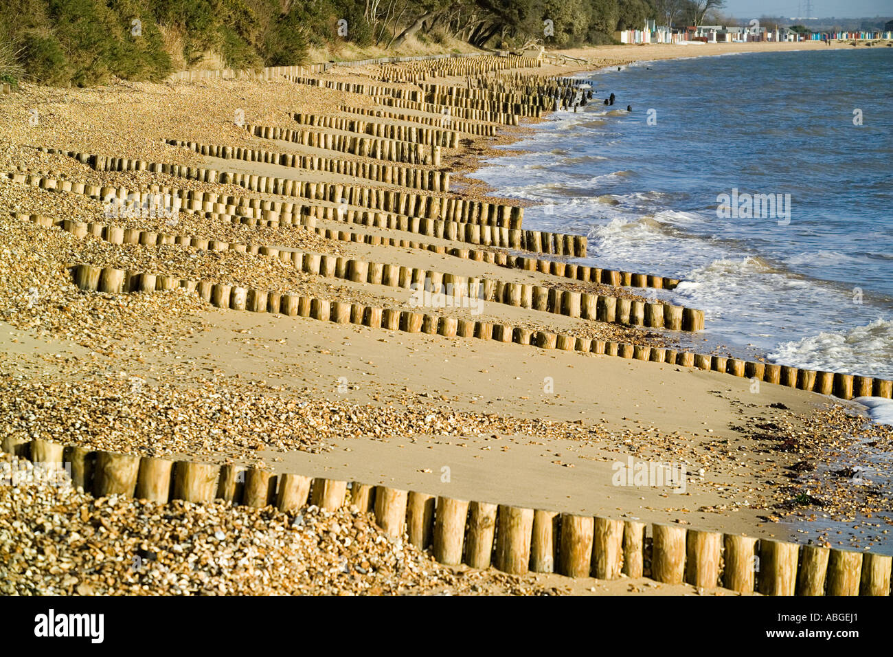 Groynes Groins Protecting the Beach at Calshot in Hampshire UK Stock ...