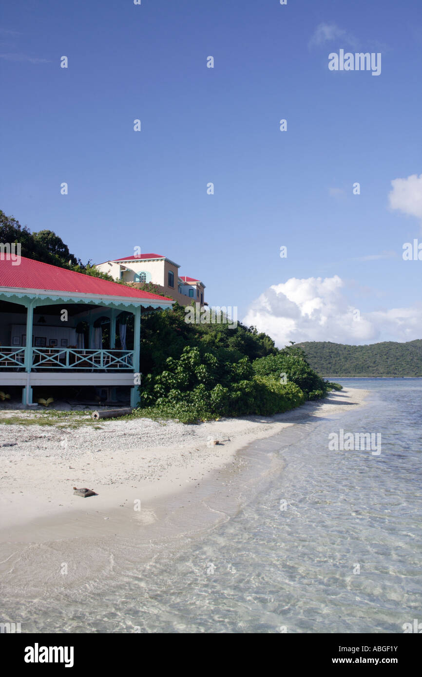 View of Pussers restaurant from shore on marina cay BVI Stock Photo - Alamy