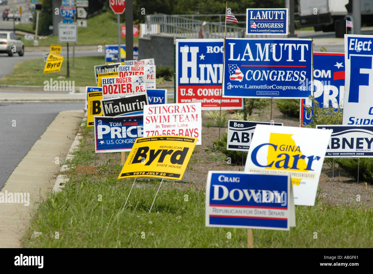 Campaign signs for local State and Federal offices on streets before ...