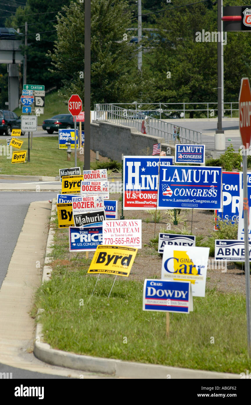 Campaign signs for local State and Federal offices on streets before ...