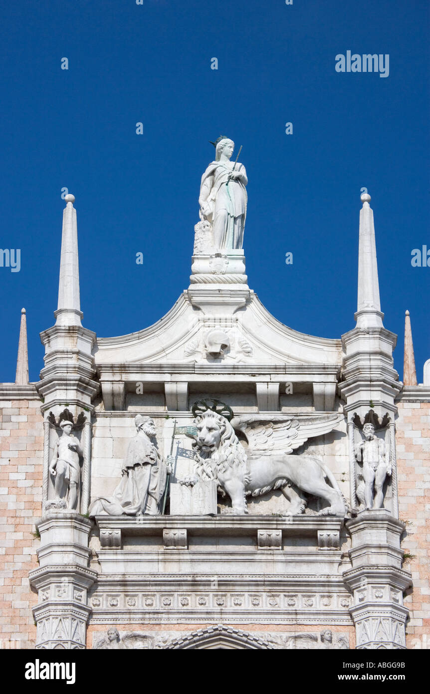 Doges Palace with Statue of the Doge before the Symbol of Venice Italy ...