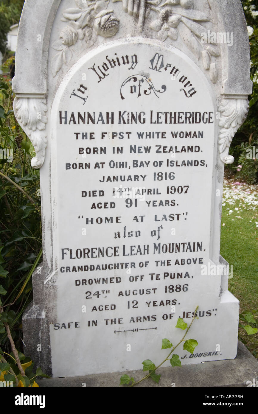 RUSSELL BAY OF ISLANDS NORTH ISLAND NEW ZEALAND May Headstone of Hannah ...