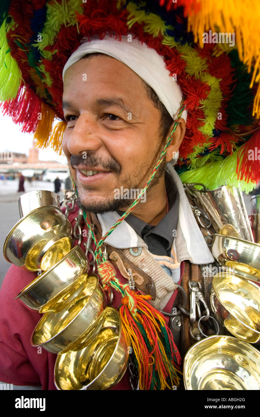 Colorful goatskin water seller Place Djemaa El Fna Marrakech Morocco ...
