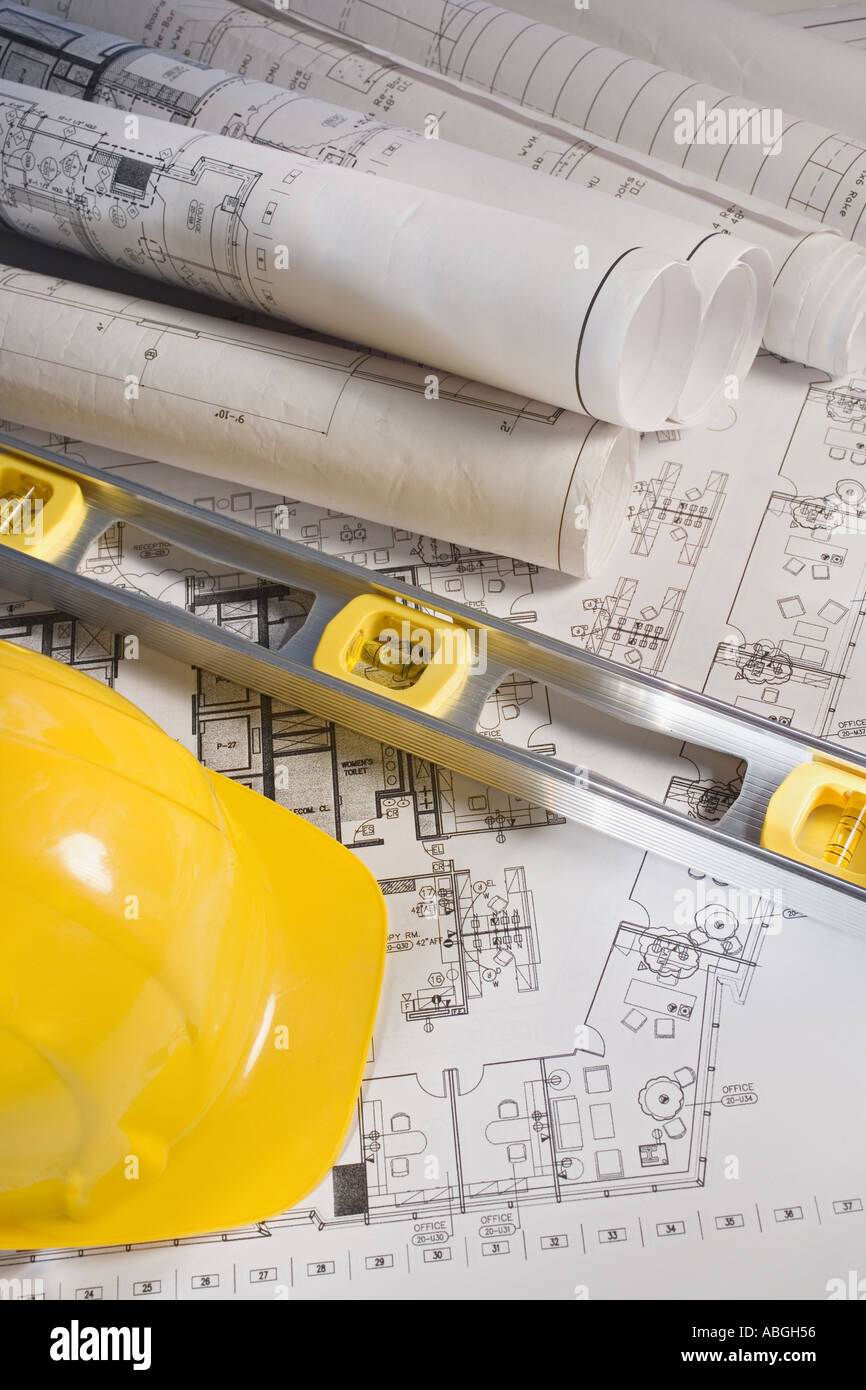 Blueprints and construction items Stock Photo - Alamy