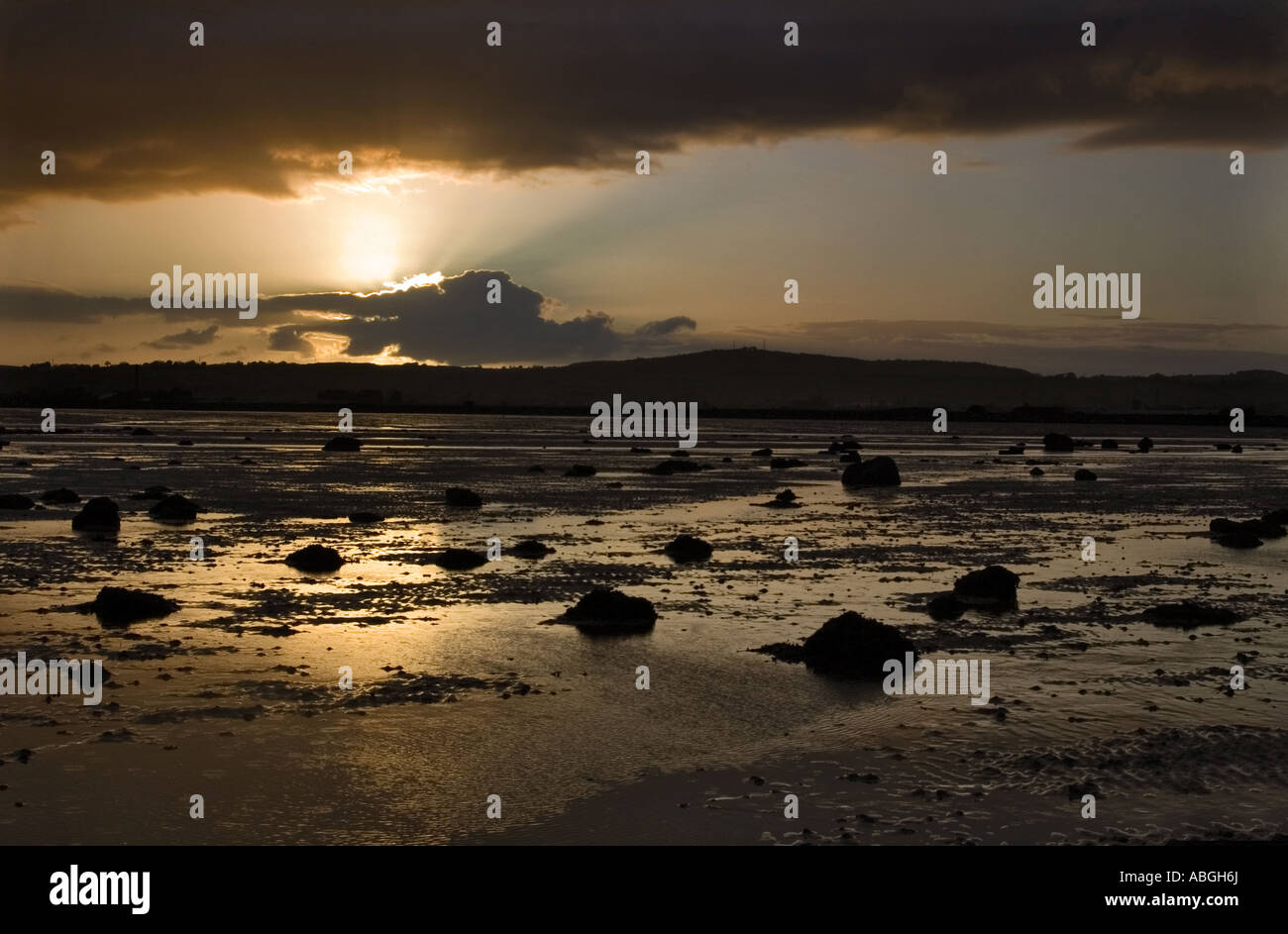 Sunburst on Ards Peninsula, County Down, Northern Ireland Stock Photo ...