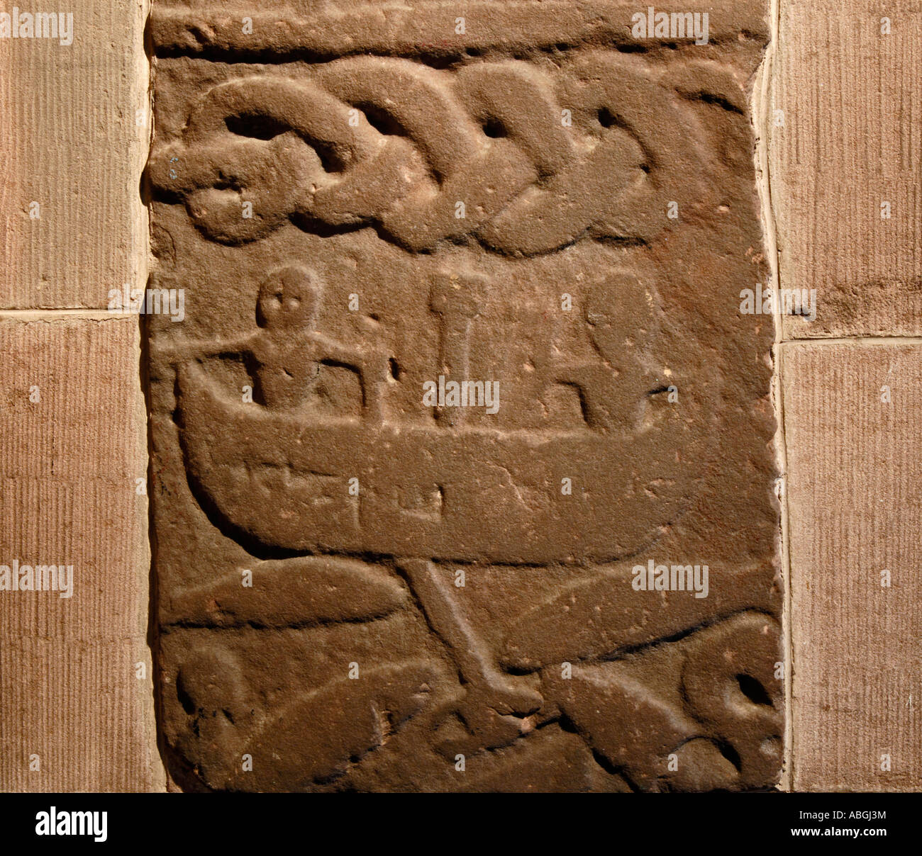 Detail of the "Fishing Stone" , Church of Saint Mary , Gosforth . Lake ...