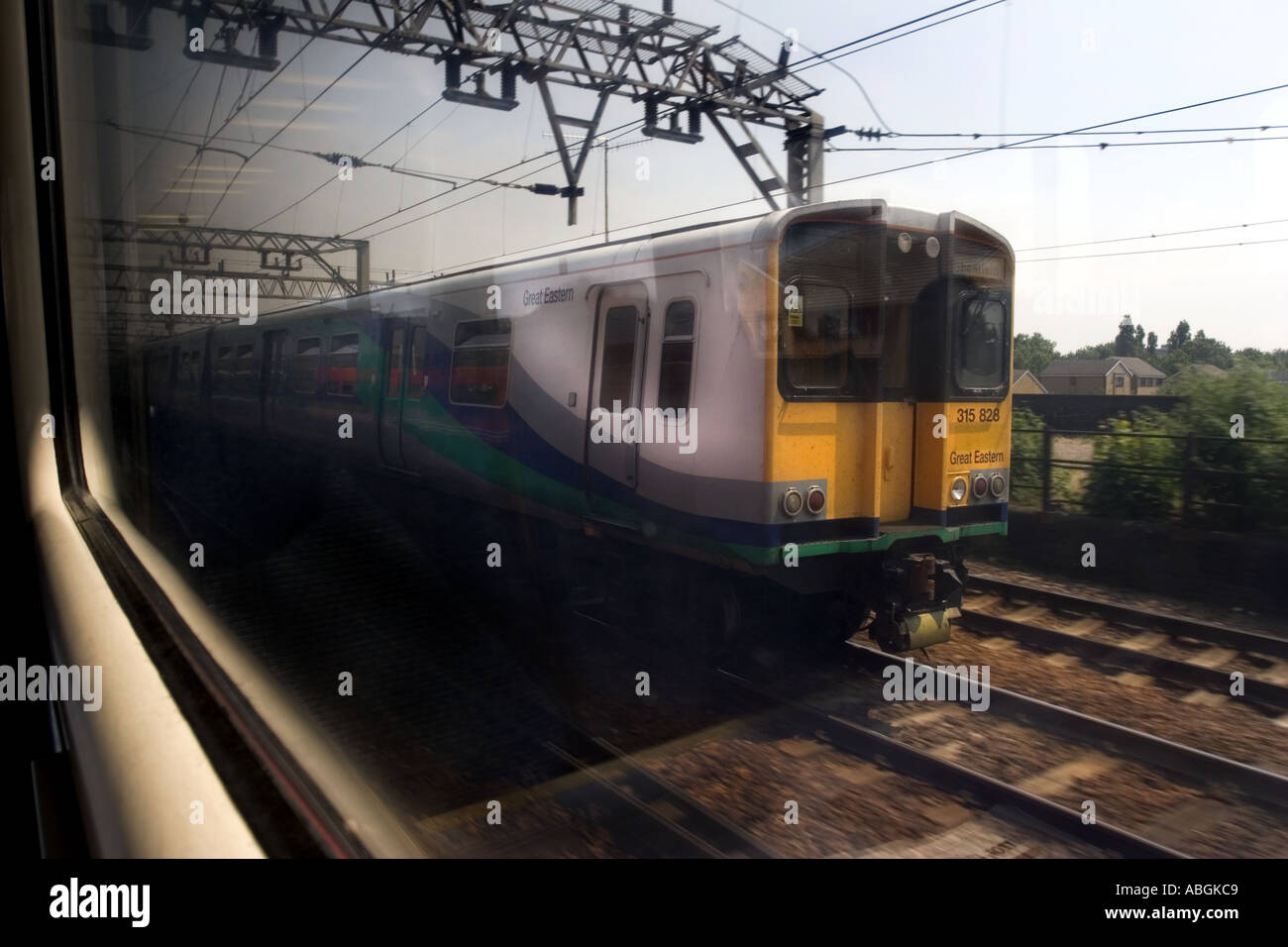 Great Eastern train Essex England seen through the window of another ...
