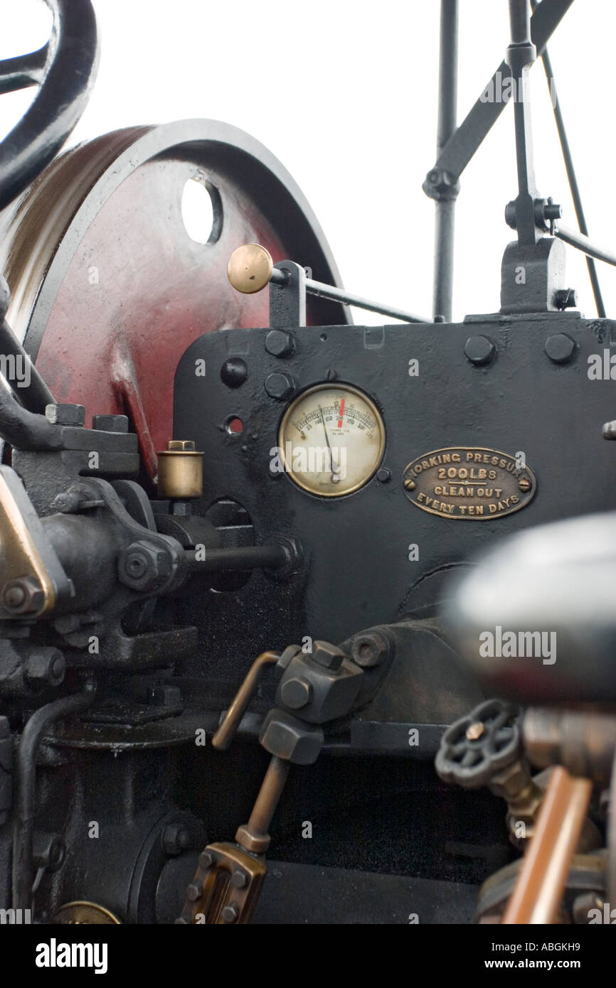 Vintage steam traction engine pressure gauge and boiler controls Stock ...