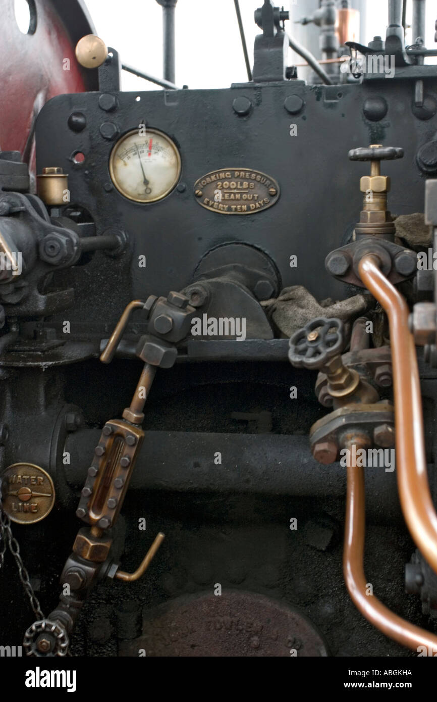 Vintage steam traction engine pressure gauge and boiler controls Stock ...