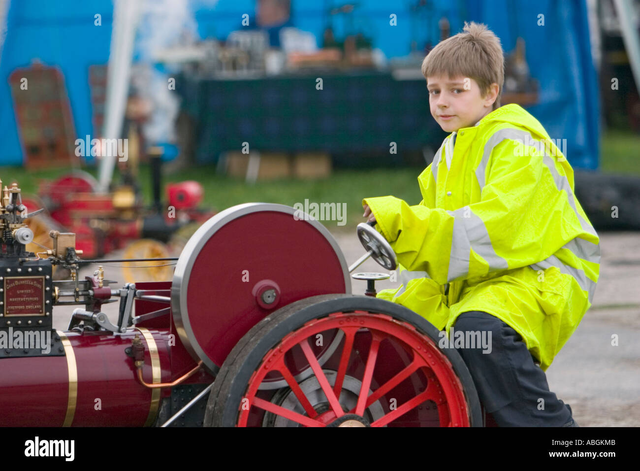 Young boy driving miniature vintage steam traction engine Stock Photo ...