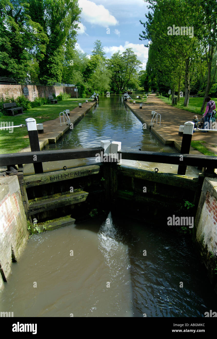 Gate at Millmead lock, Guildford on the river Wey at Guildford Stock ...