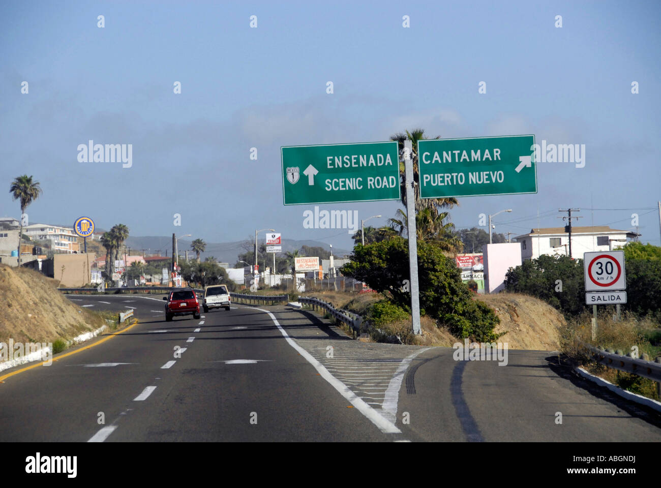 Highway sign on Highway One south of Tijuana Baja Mexico Stock Photo ...