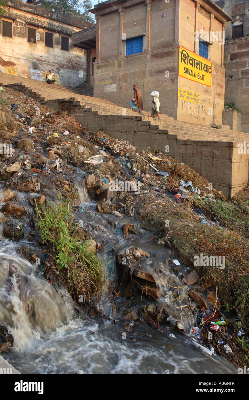 Polluted stream running into the Ganges, Varanasi, India Stock Photo ...