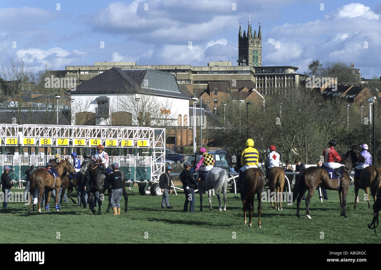 Horses before start of flat race at Warwick Races, Warwickshire ...