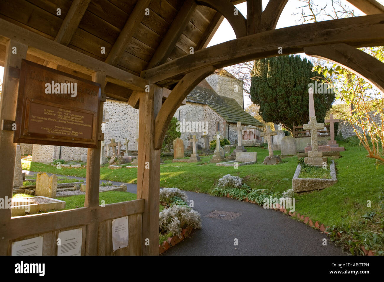 View under Lych gate, churchyard, Sussex Stock Photo - Alamy