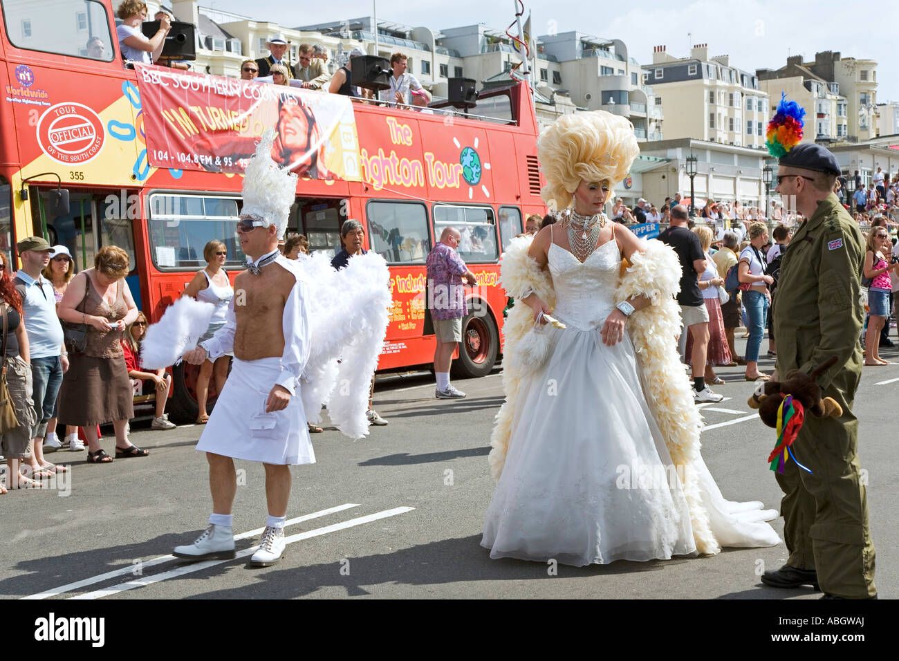 Pride Parade with Carry On film theme, Brighton, UK, 2006 Stock Photo ...