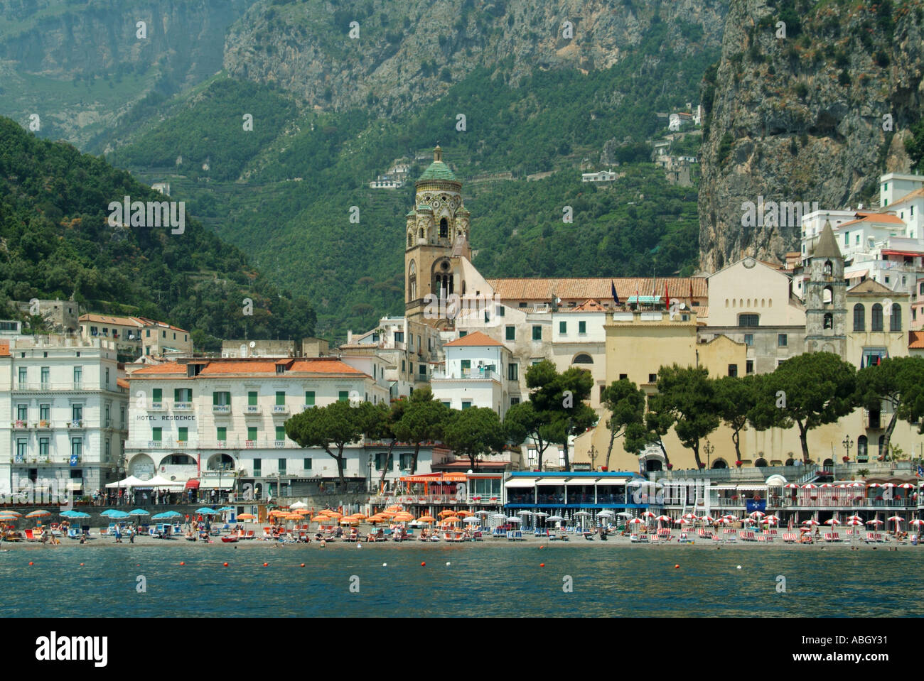 Amalfi coastline view from sea town waterfront beach medieval Roman ...