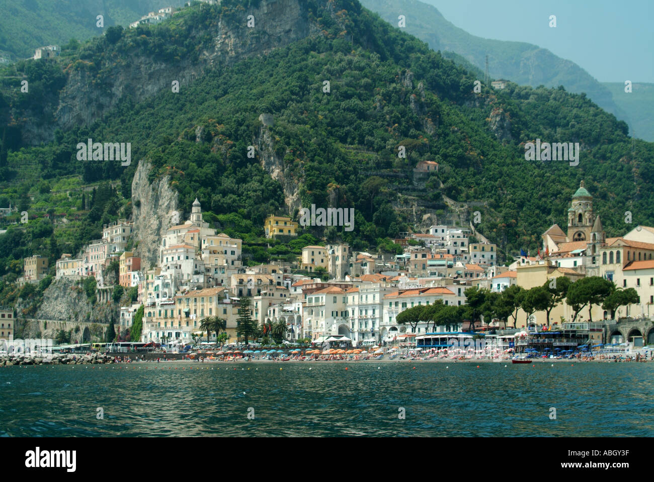 Amalfi town & waterfront buildings historical cathedral bell tower ...