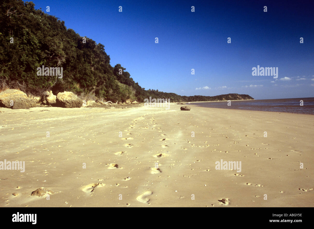 Footprints on beach on Inhaca island in Bay of Maputo Mozambique Stock ...