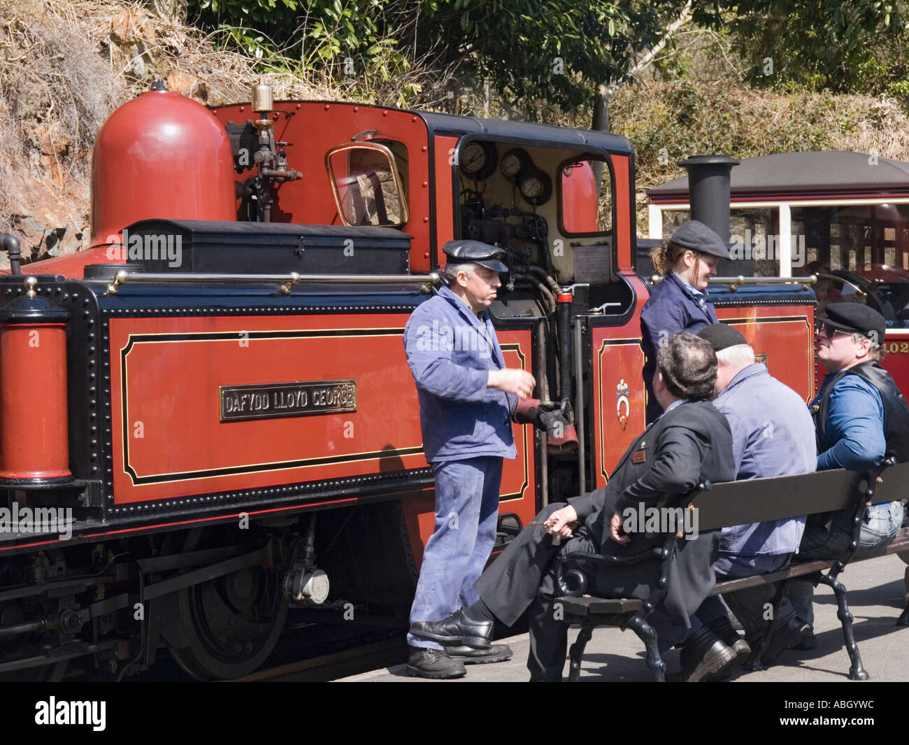 Red steam engine on heritage narrow gauge Ffestiniog Railway in ...
