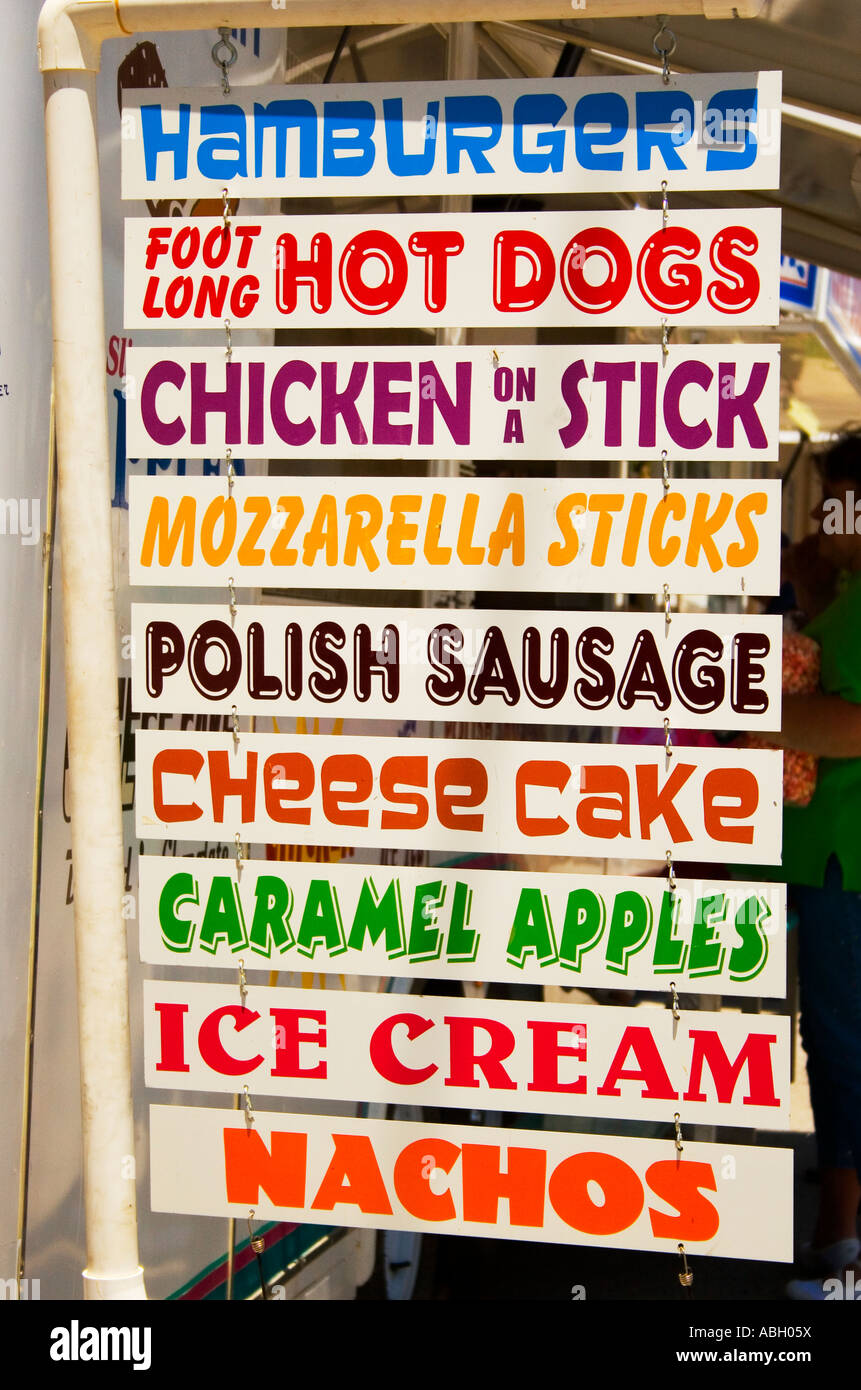Colorful food vendor signs at a summer fair Stock Photo - Alamy