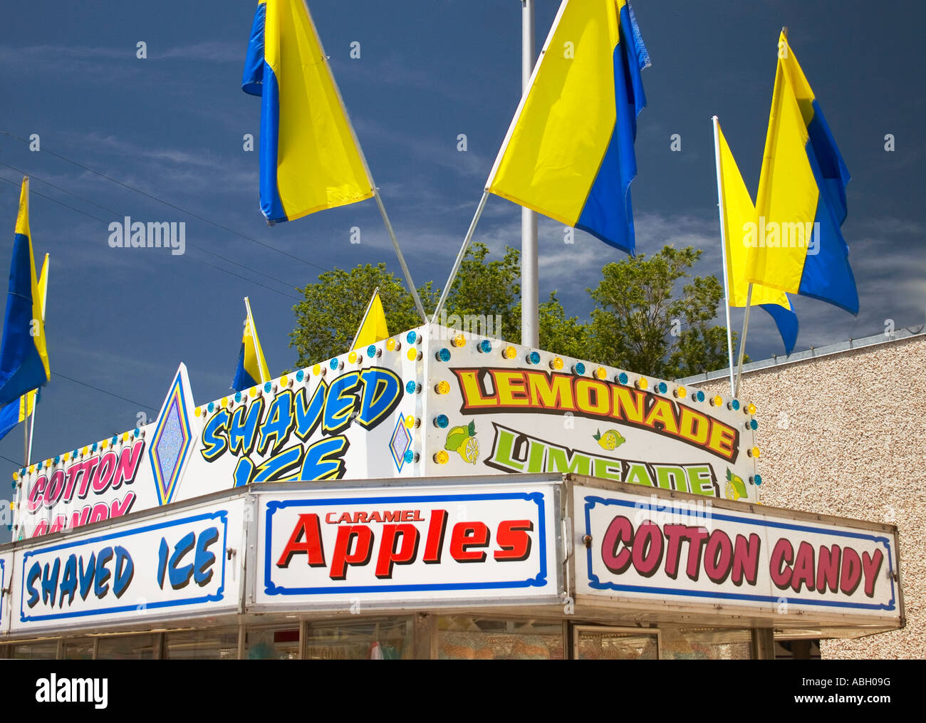 Colorful food vendor signs at an outdoor festival Stock Photo - Alamy