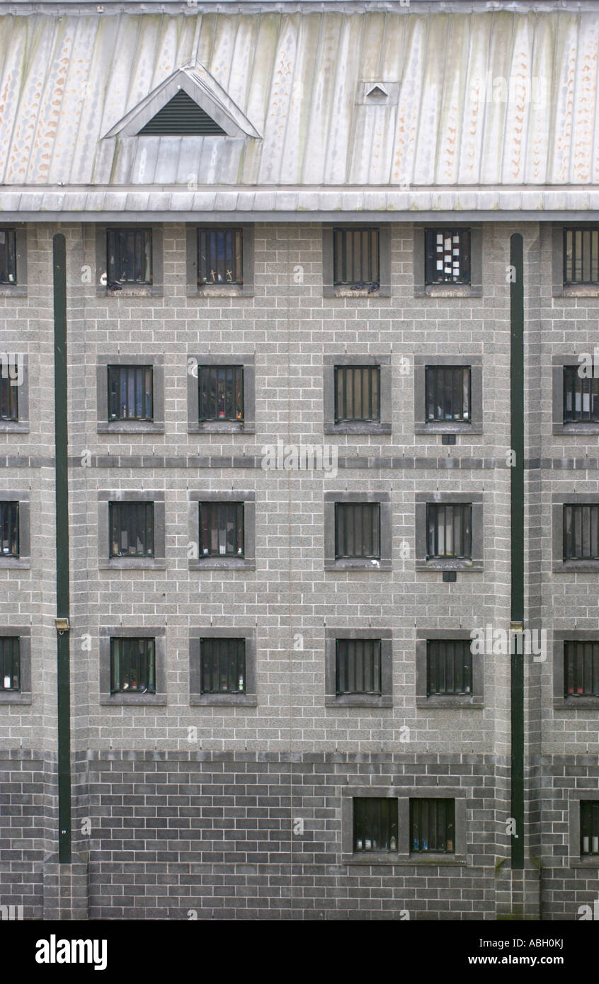 Exterior view of cellblock wing within the walls of Cardiff Prison ...