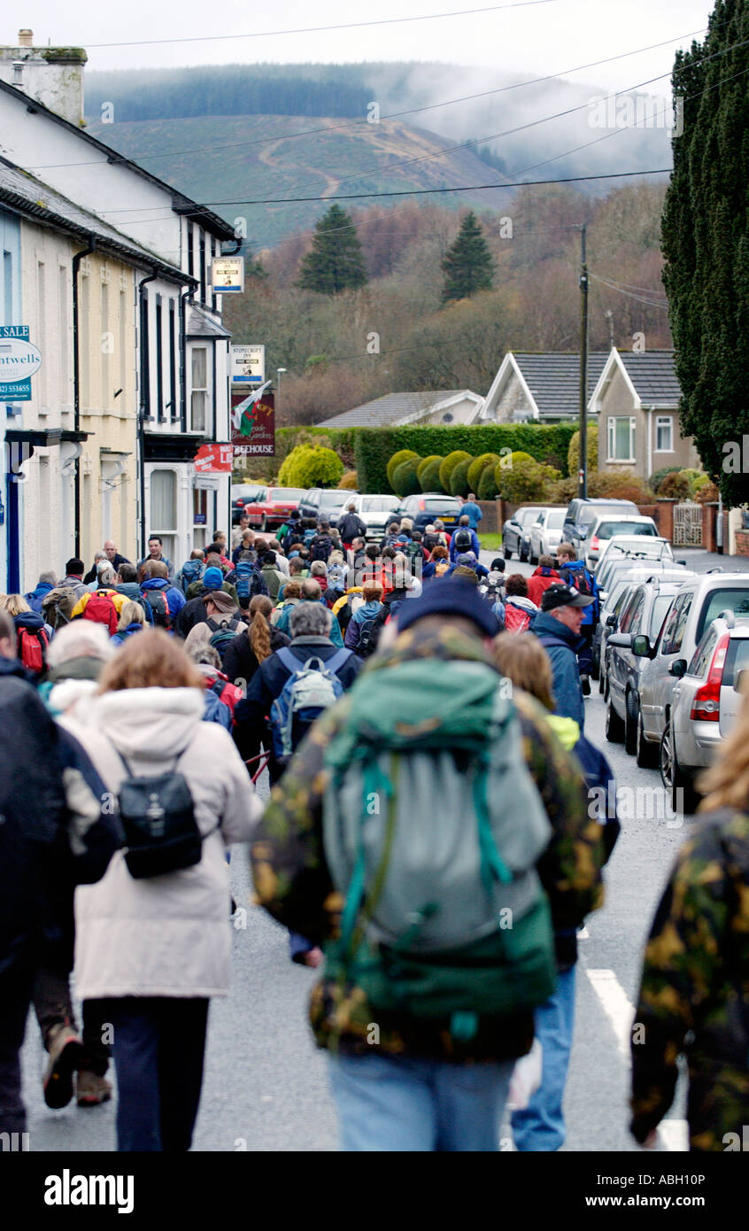 Ramblers gather for a walking festival at Llanwrtyd Wells Powys Mid ...