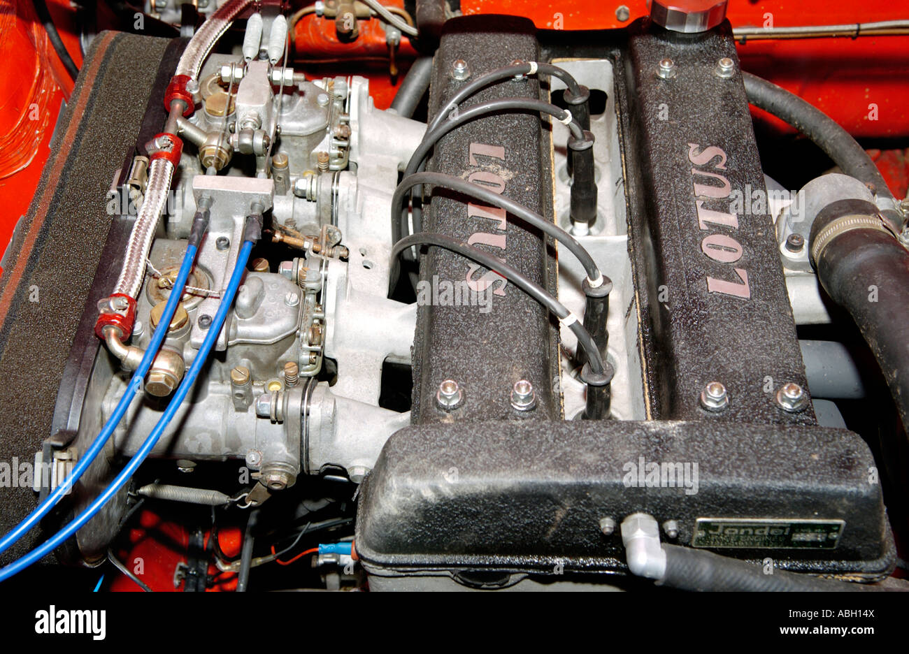 Rally prepared engine of Vintage Ford Lotus Cortina rally car at the ...