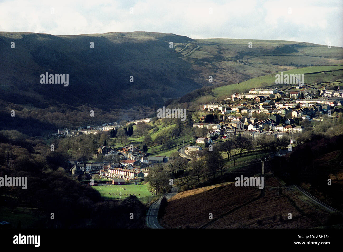 View over the former coal mining village community of Bedlinog with ...