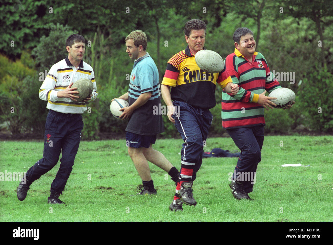 Men taking part in a Welsh Rugby Union coaching day to coach junior ...