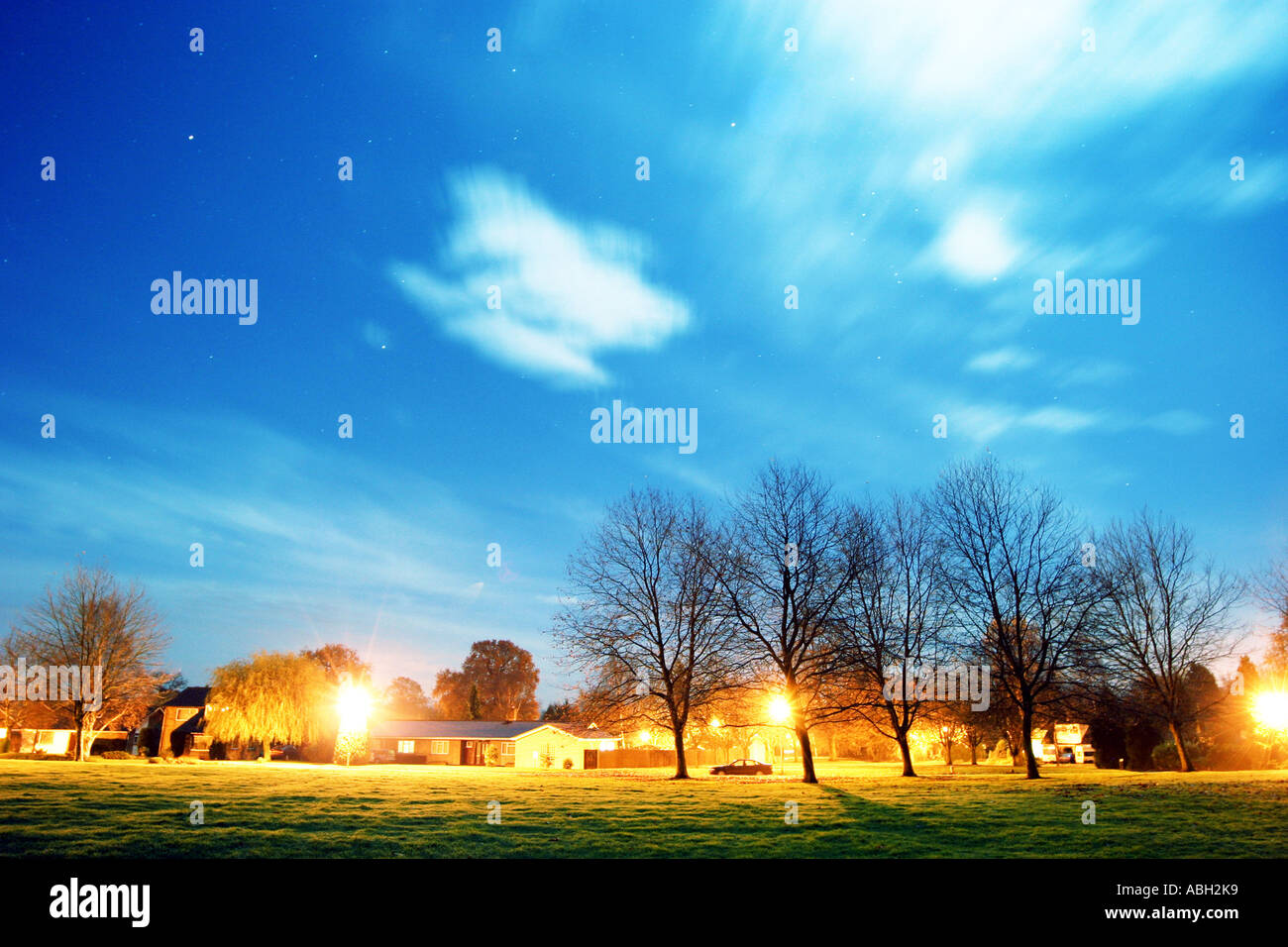 housing estate in moonlight at night Stock Photo - Alamy