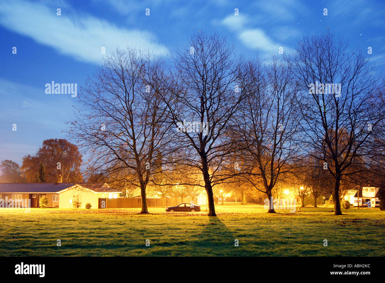 housing estate in moonlight at night Stock Photo - Alamy