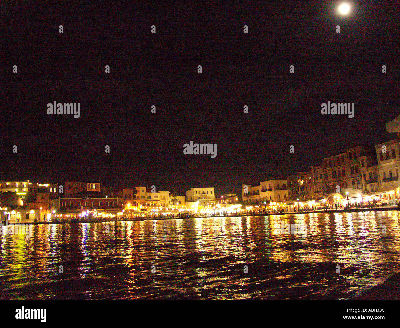 Chania Bay Crete at Night Stock Photo - Alamy