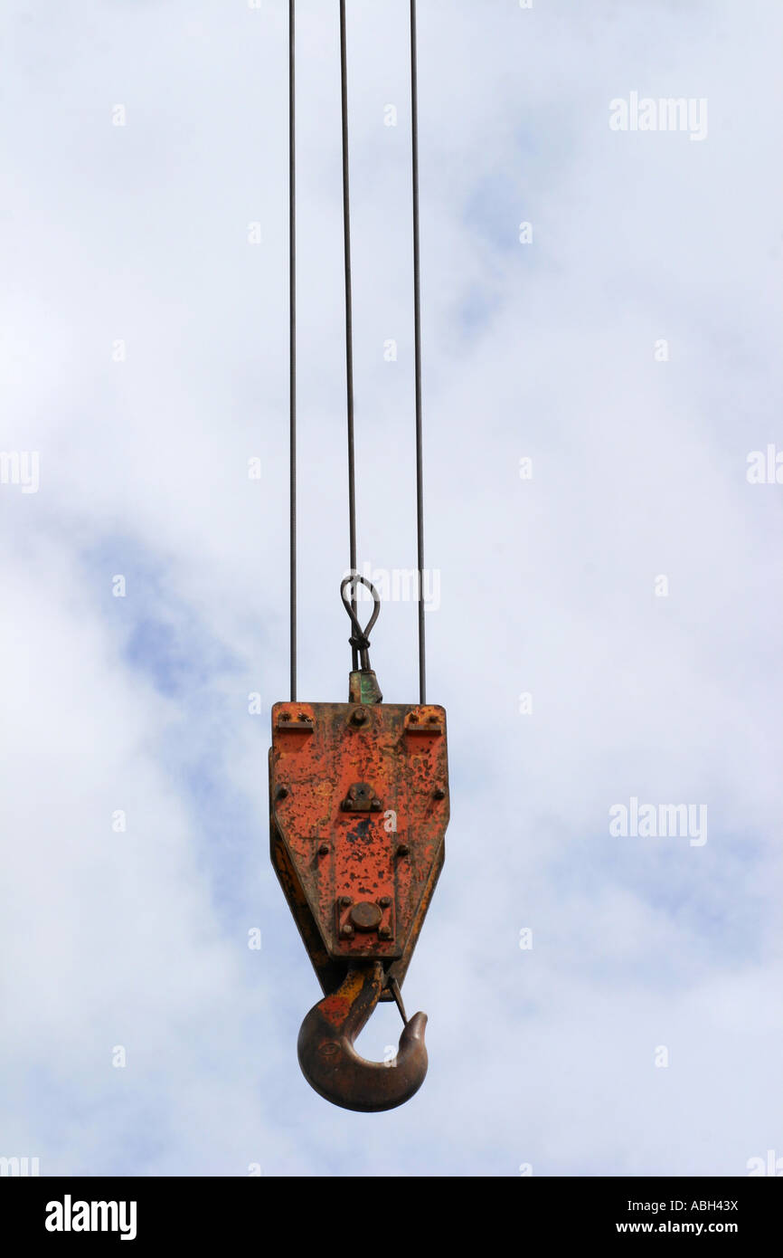 A hook at the end of a construction crane, building site, London, UK ...