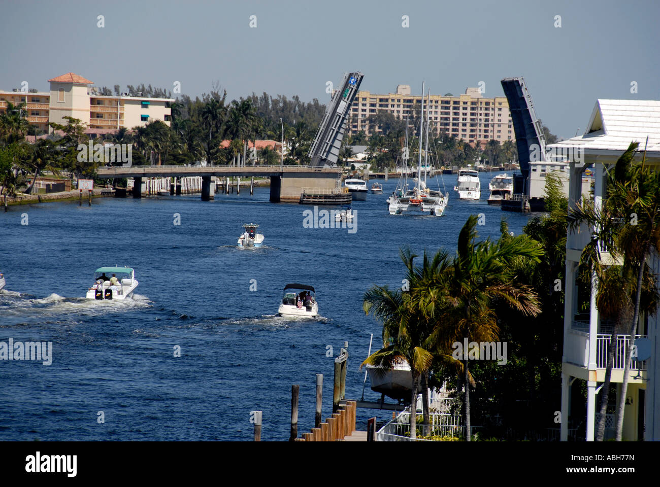 Approach to lift bridge intracoastal waterway Florida USA Stock Photo ...