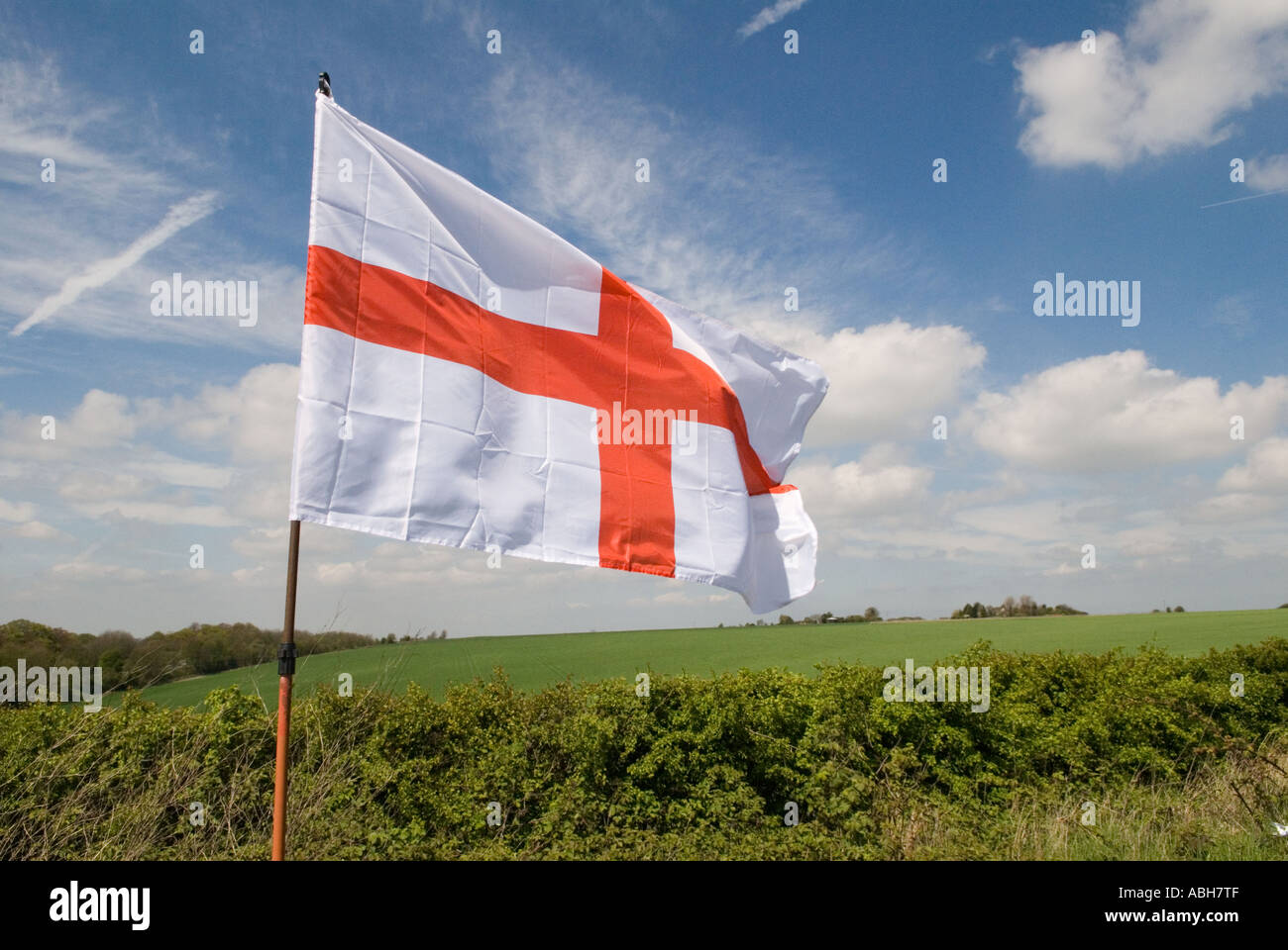 The English flag, the flag of St George flown over the Kent countryside ...