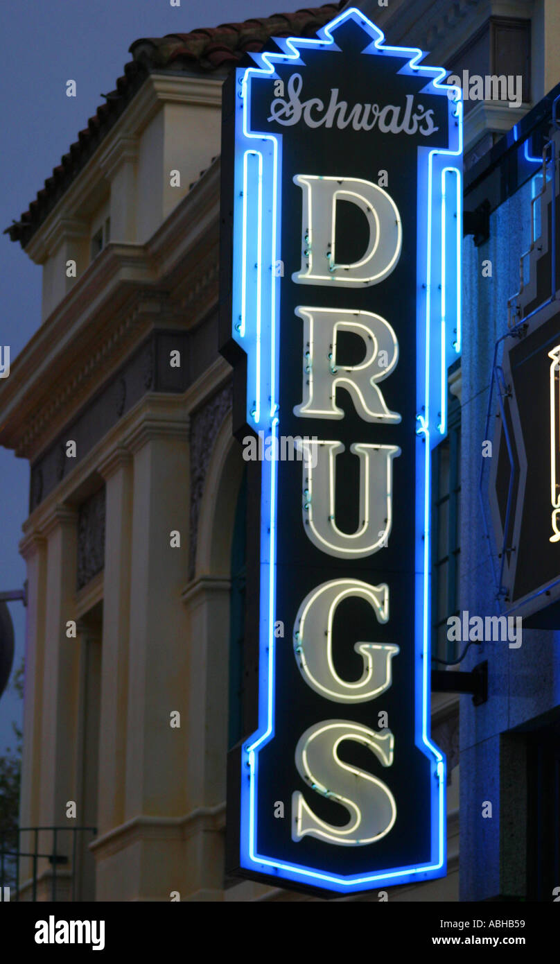 neon street sign outside shop selling drugs pharmacy america Stock ...