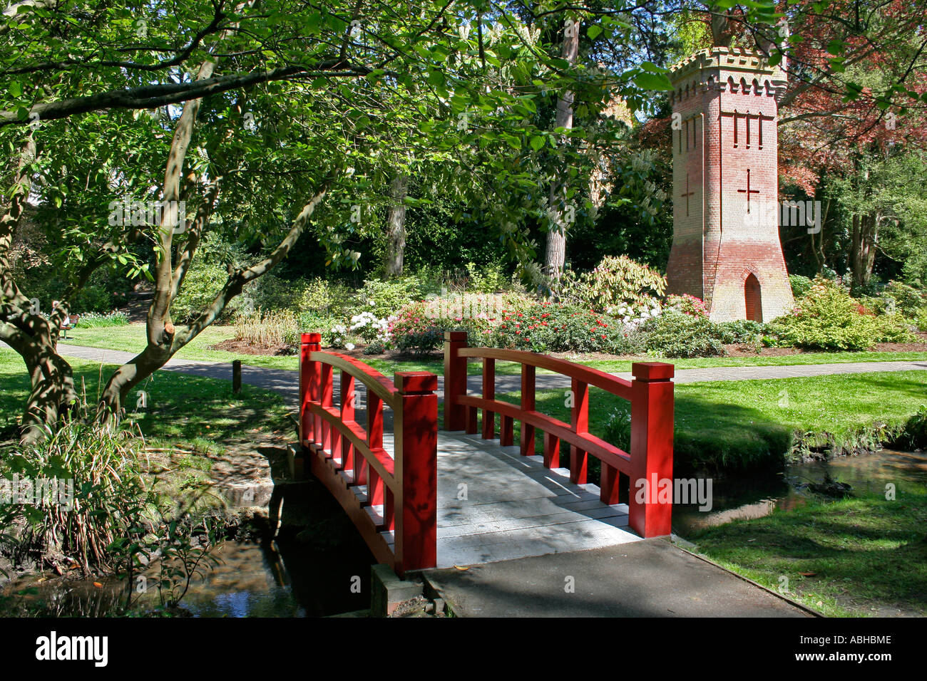 Bournemouth Central Gardens Footbridge across the river Bourne, Dorset ...