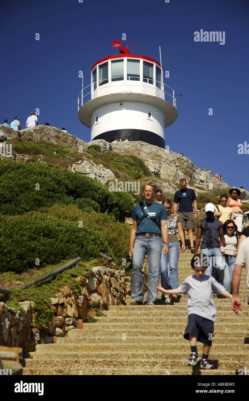 Walking along Cape Point at the tip of the Cape Peninsula which is part ...