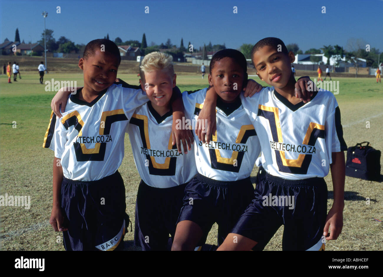 Four soccer players Gauteng South Africa Stock Photo - Alamy