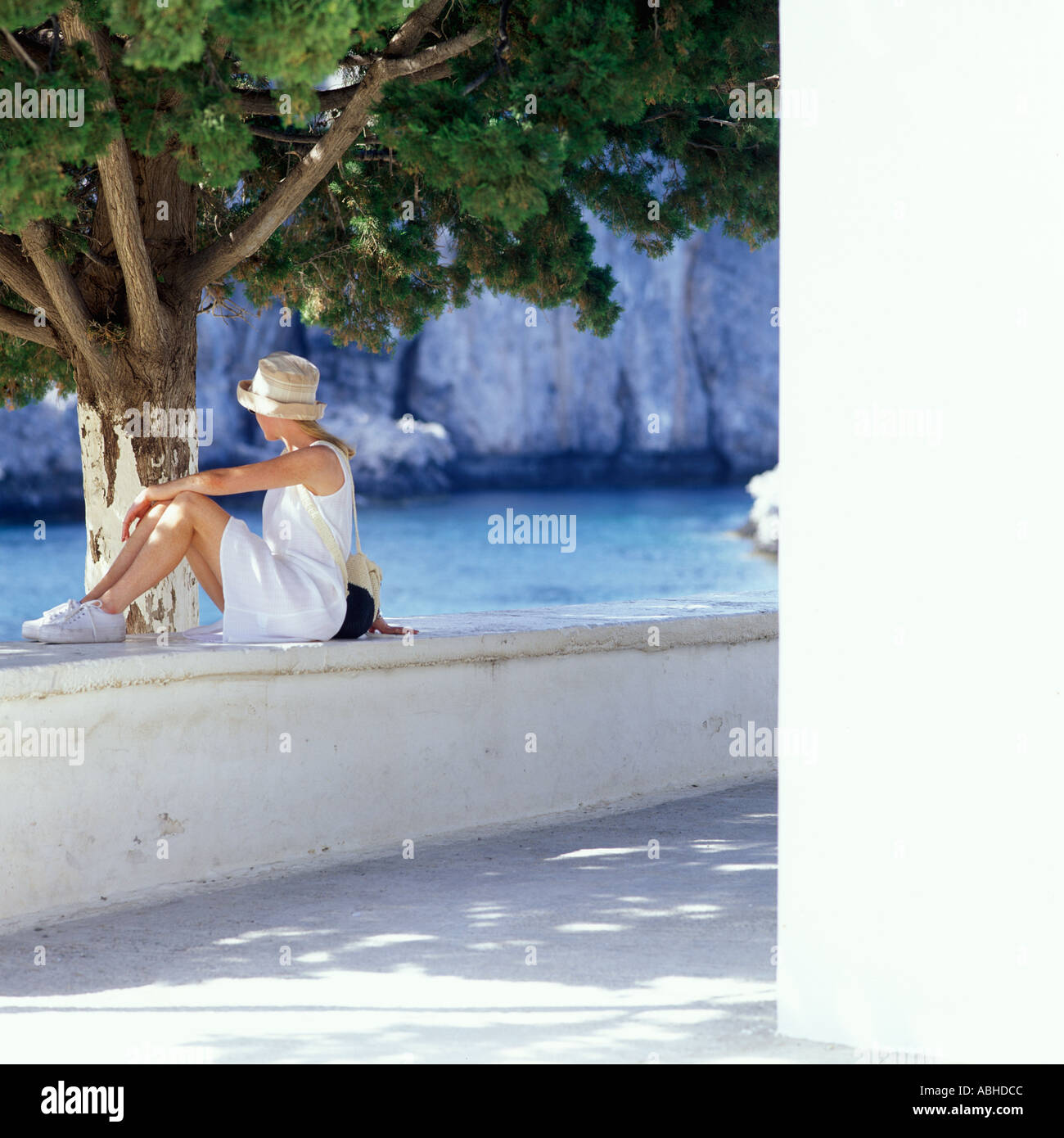 Woman sitting under tree shade hi-res stock photography and images - Alamy